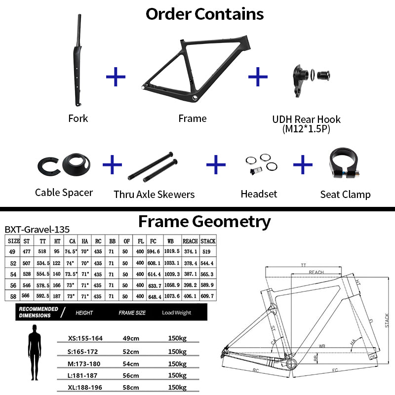 BXT Carbon Gravel Bike Frame UDH Internal Cable Fully Hidden Cable Gra ...